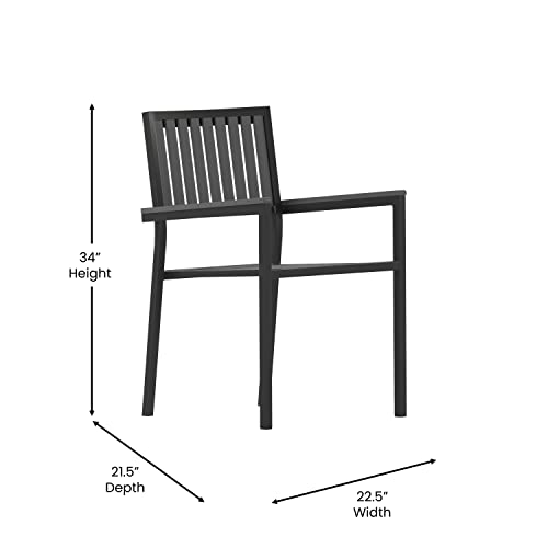Flash Furniture Harris Commercial Set 4 Metal Chairs Backs and Seats-Square Table with Poly Resin Top, 5 Piece, Black