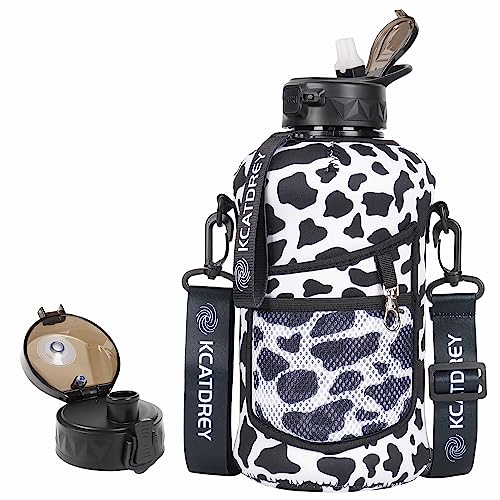 KCATDREY Half Gallon Water Bottle with Straw and Sleeve 74oz /2.2L Leakproof Big Reusable Water Jug with Handle, Suitable for Workout Gym Sports Outdoor