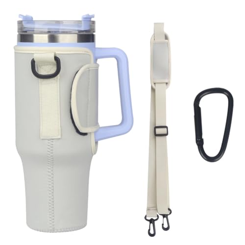 Tzou 40OZ Bottle Pouch Holder with Adjustable Shoulder StrapNeoprene Water Bottle Holder for Hiking Travelling Camping Polyester Light Gray