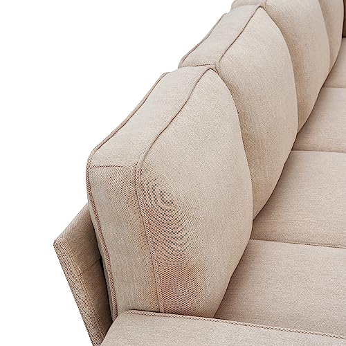GAOWEI Modern L-Shaped Sectional Sofa,7-seat Linen Fabric Couch Set with Chaise Lounge and Convertible Ottoman for Living Room,Apartment,Office Modular sectional Sofa l Shaped Sofa (Khaki)