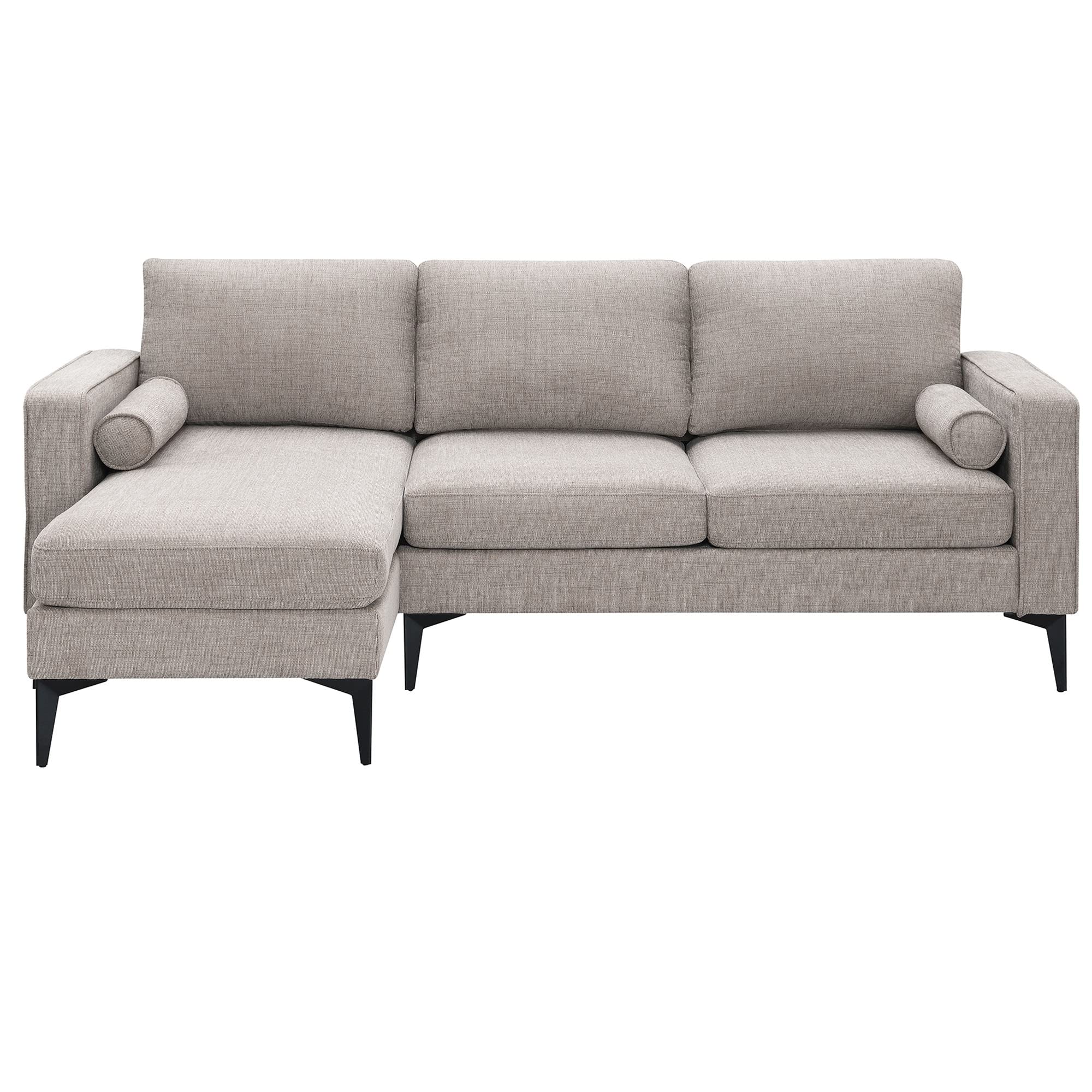POCIYIHOME 86" Convertible Sectional 2 Pillows, Modern Chenille L-Shaped Couch with Reversible Chaise Lounge, 3-Seater Sofa, Fit for Living Room,Office,Apartment, Polyester, Camel