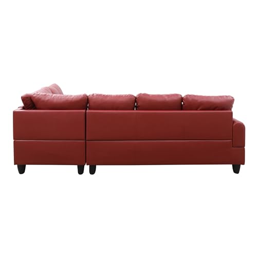 NOTOP 3-Piece Faux Leather L-Shaped Sectional Sofas, Button Tufted Upholstered Couch Set with Right Chaise Longue and Storage Ottoman, for Living Room, Home, Office, Red