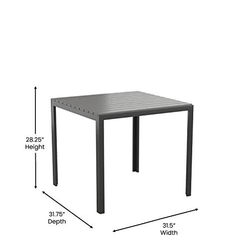 Flash Furniture Harris Commercial Set 4 Metal Chairs Backs and Seats-Square Table with Poly Resin Top, 5 Piece, Black