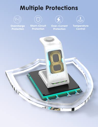 JoyGeek Wireless Charging Station, Wireless iPhone Charger, 3 in 1 Charging Station for Apple iPhone 14/13/12/11/SE/X/8 Series, iWatch 8/SE/7/6/3, AirPods 2/3/Pro - White