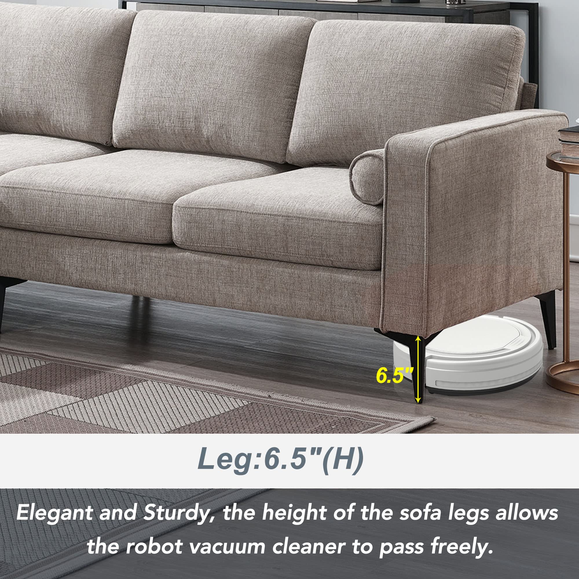 POCIYIHOME 86" Convertible Sectional 2 Pillows, Modern Chenille L-Shaped Couch with Reversible Chaise Lounge, 3-Seater Sofa, Fit for Living Room,Office,Apartment, Polyester, Camel