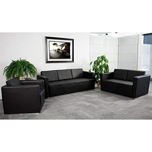 Flash Furniture HERCULES Trinity Series Contemporary Black LeatherSoft Sofa with Stainless Steel Base