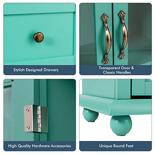 Giantex Buffet Sideboard, Wood Storage Cabinet, Console Table with 4 Drawers, 2-Door Credenza, Living Room Dining Room Furniture, Buffet Server, Kitchen Pantry Cupboard (Sea Green)