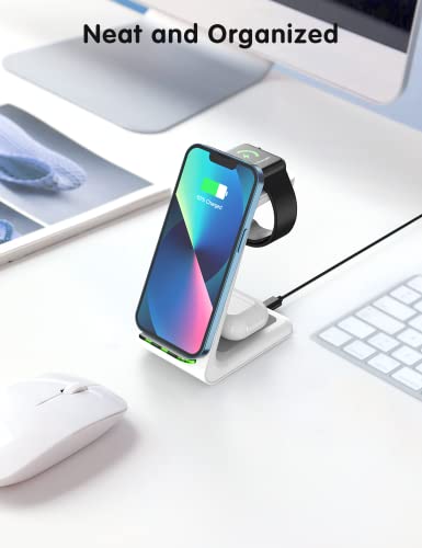 JoyGeek Wireless Charging Station, Wireless iPhone Charger, 3 in 1 Charging Station for Apple iPhone 14/13/12/11/SE/X/8 Series, iWatch 8/SE/7/6/3, AirPods 2/3/Pro - White