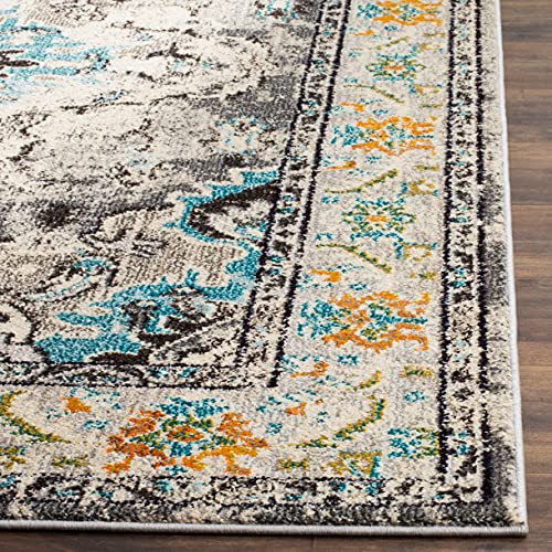 SAFAVIEH Monaco Collection 8' x 10' GreyLight Blue MNC243G Boho Chic Medallion Distressed Non-Shedding Living Room Bedroom Dining Home Office Area Rug