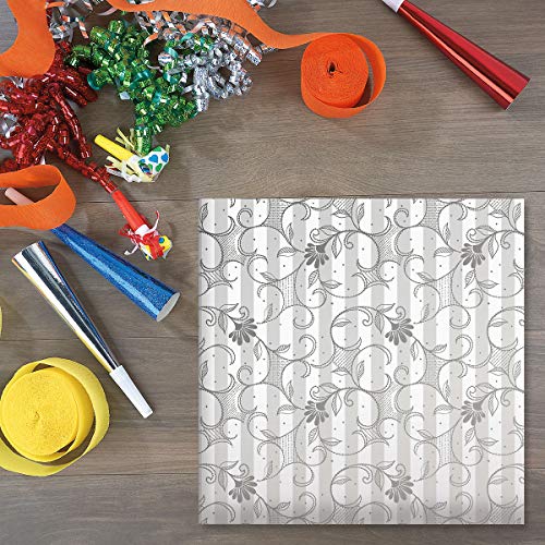 Current Pearl Stripe Swirls Jumbo Rolled Gift Wrap (1 Giant Roll, 61 sq. ft.) Peek-Proof, For Weddings, 25th Silver Anniversary Wrapping Paper