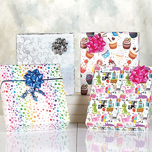 Current Pearl Stripe Swirls Jumbo Rolled Gift Wrap (1 Giant Roll, 61 sq. ft.) Peek-Proof, For Weddings, 25th Silver Anniversary Wrapping Paper