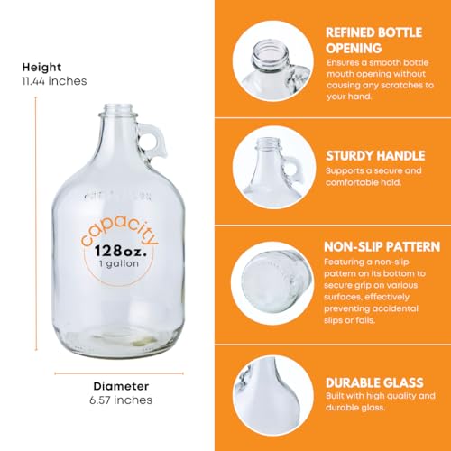 FastRack 128oz Jug (Pack of 4) with White Metal Caps, 1 Gallon Glass Beer Jug, Gallon Glass Jug, Clear Jug for Beer