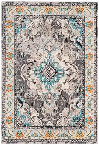 SAFAVIEH Monaco Collection 8' x 10' GreyLight Blue MNC243G Boho Chic Medallion Distressed Non-Shedding Living Room Bedroom Dining Home Office Area Rug