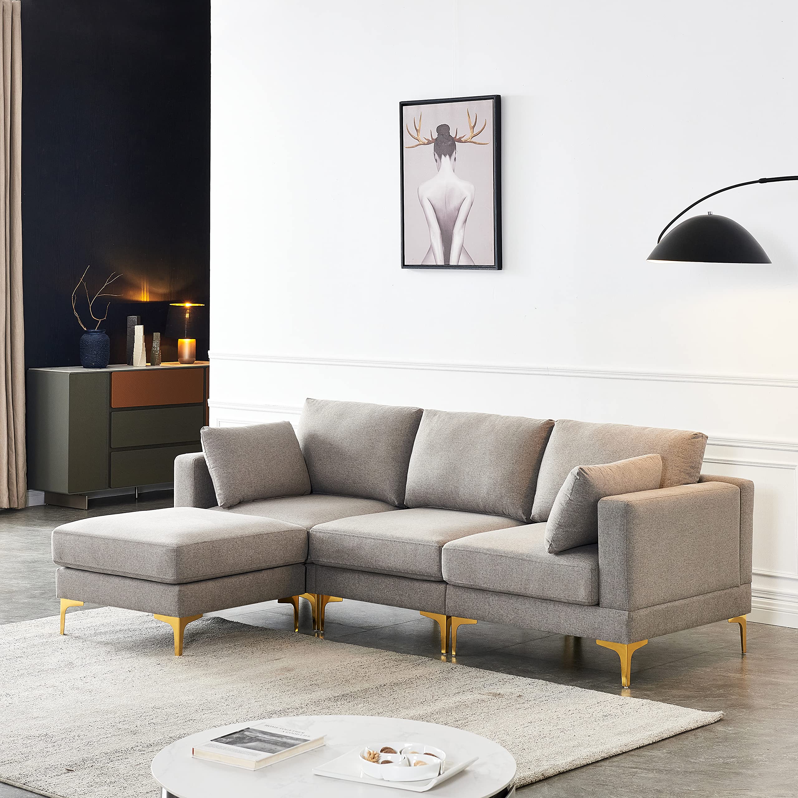LCH Convertible, L Shaped Reversible Chaise, Sectional Sofa Couch for Small Space, Grey