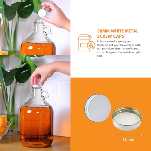 FastRack 128oz Jug (Pack of 4) with White Metal Caps, 1 Gallon Glass Beer Jug, Gallon Glass Jug, Clear Jug for Beer