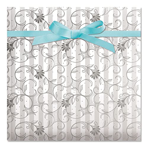 Current Pearl Stripe Swirls Jumbo Rolled Gift Wrap (1 Giant Roll, 61 sq. ft.) Peek-Proof, For Weddings, 25th Silver Anniversary Wrapping Paper