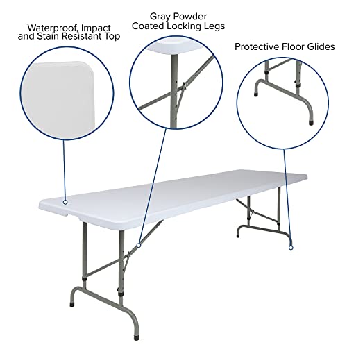 Flash Furniture 8-Foot Height Adjustable Granite White Plastic Folding Table