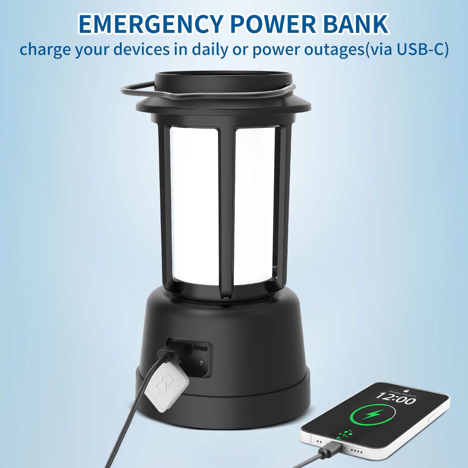 LED Camping Lantern, 6000mAh Solar Powered/ Hand Crank/ USB-C Rechargeable Camping Lights, 3 Light Modes 3500LM Dimmable Hanging Tent Lights Lamp Waterproof for Emergency Home Power outages Failure