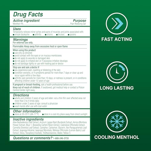 Biofreeze 11799-A Menthol Pain Relieving Gel, 32 fl oz, Arthritis, Simple Backaches and Joint Pain, Original Green Formula