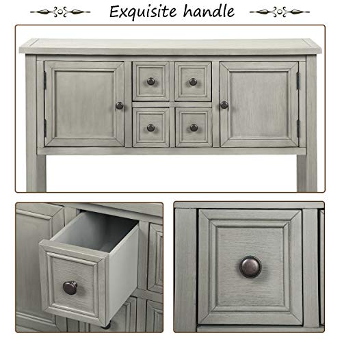 46 inch Solid Wood Console Table Series Buffet Sideboard Sofa Table with 4 Drawers/2 Doors Cabinet/Bottom Display Shelf for Living Room, Kitchen, Dining Room, Entryway and Hallway