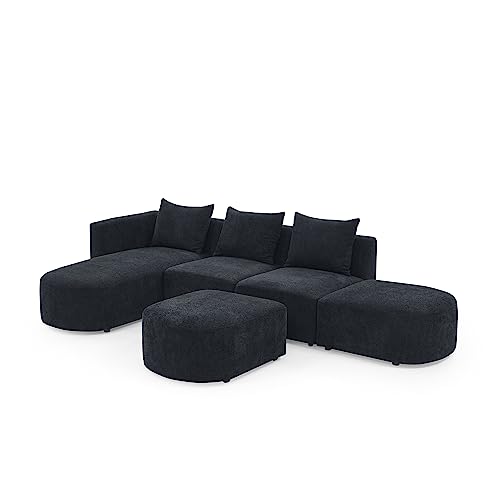 Free Combination Upholstered Reversible Modular Sectional Sofa,Rearrangeable L-Shaped Corner Cloud Deep Sofá with Left Side Chaise,Ottoman and Waist Pillows for Living Room Office Furniture Set
