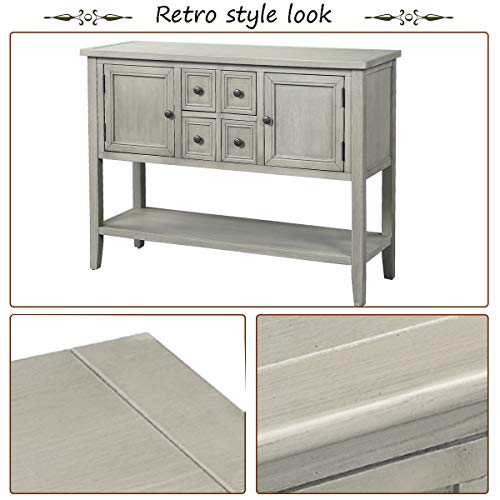 46 inch Solid Wood Console Table Series Buffet Sideboard Sofa Table with 4 Drawers/2 Doors Cabinet/Bottom Display Shelf for Living Room, Kitchen, Dining Room, Entryway and Hallway