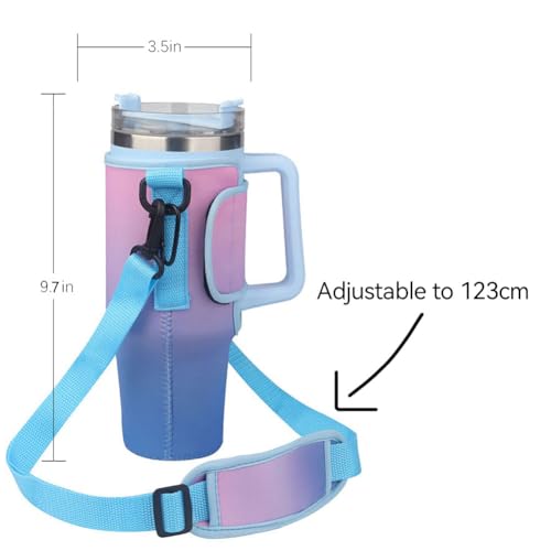 Water Bottle Carrier Bag Fits for Stanley H2.0, 40oz Water Bottle Bag and Water Bottle Holder with Adjustable Shoulder Strap for Hiking Travelling Camping (Gradient Purple)
