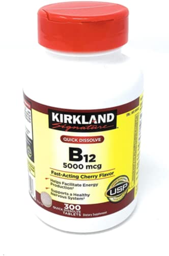 Kirkland-Signature Vitamin B12 5000 Mcg, Supplements,300 Tablets-Support More Quick Dissolve,Cherry Flavor