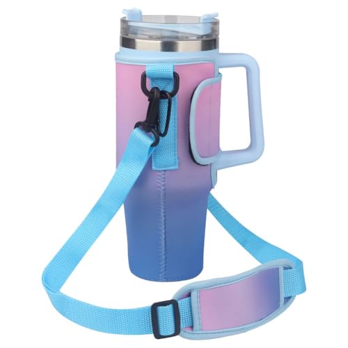 Water Bottle Carrier Bag Fits for Stanley H2.0, 40oz Water Bottle Bag and Water Bottle Holder with Adjustable Shoulder Strap for Hiking Travelling Camping (Gradient Purple)