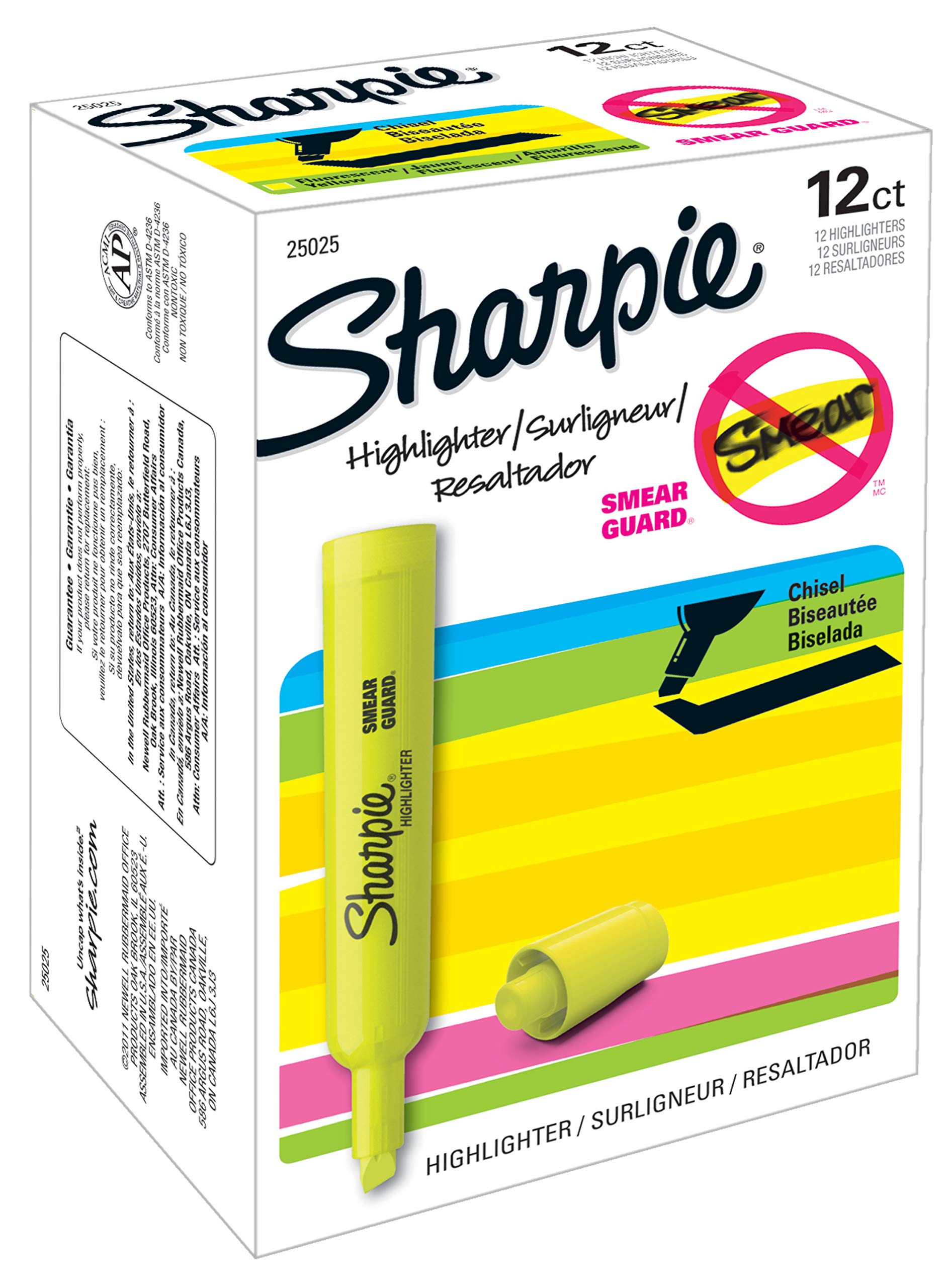 SHARPIE Tank Style Highlighters, Chisel Tip, Fluorescent Yellow, Box of 12