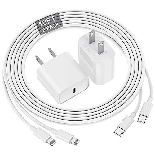 iPhone 14 13 12 11 Fast Charger, [MFi Certified] 10 FT Long USB C to Lightning Cable with 20W USB C Apple Rapid Charging Block, Adapter for iPhone 13 12 11 Pro/Mini/Pro Max/X/8/iPad, 2 Pack