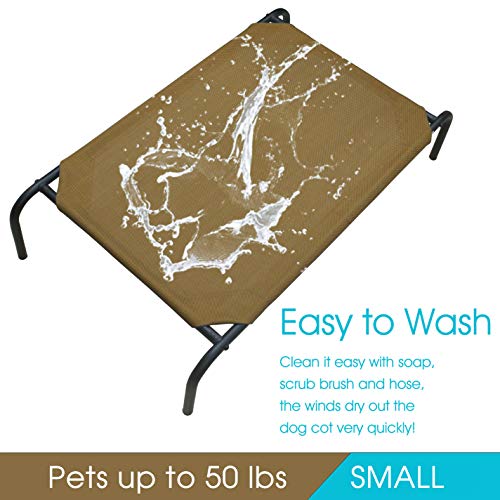 PHYEX Heavy Duty Steel-Framed Portable Elevated Pet Bed, Elevated Cooling Pet Cot, 33" L x 19" W x 7.5" H(S, Brown)
