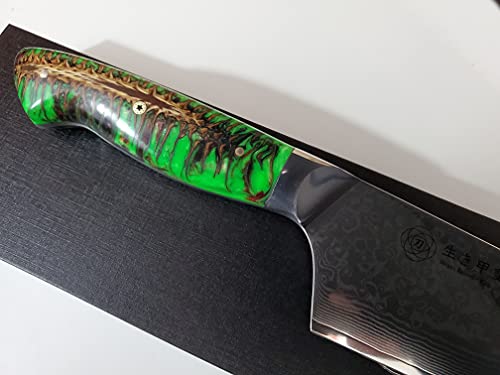 Custom VG10 Damascus chef knife Hybrid Santoku 9" White Silver cast pine cone handle, kitchen knife w/ 67 layer SS Damascus (Purple Cosmos)