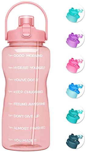 Unistar Half Gallon Water Bottle with 2-in-1 Lid (Straw lid/Chug Lid), 64oz Large Capacity Water Jug BPA-free Gallon Water Bottle, Leak-proof Water Jugs, Water Bottle with Time marker for Gym Outdoor
