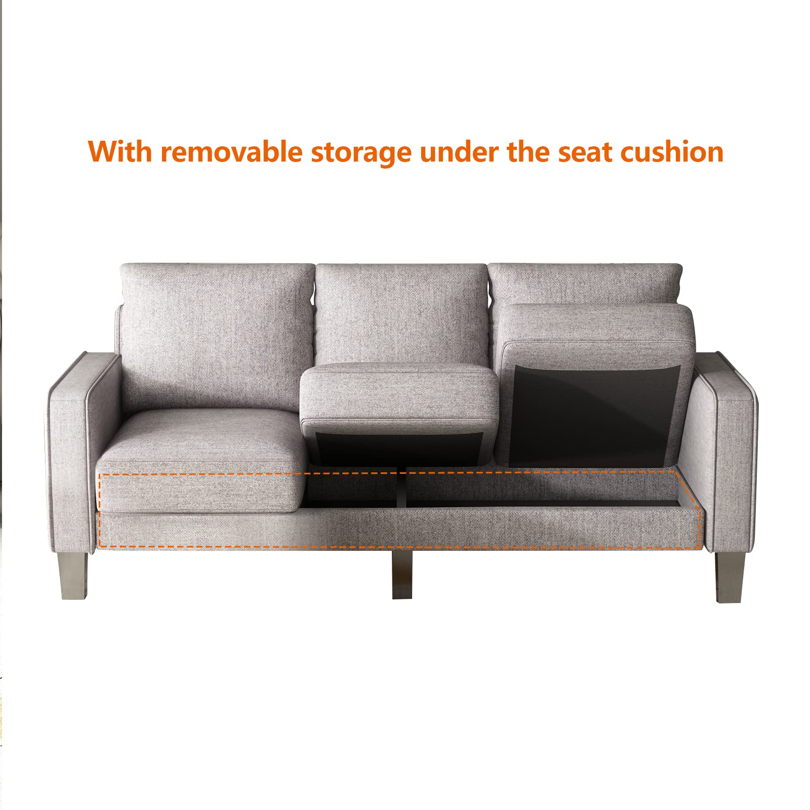 Myshle 3-Seater 2+3 Seat Sectional Storage Box, Sleeper Loveseat Couch Sets with Square Arms, Chesterfield Chaise, Wood Legs, Polyester, Modern Living Room Furniture Sofa in Light Grey