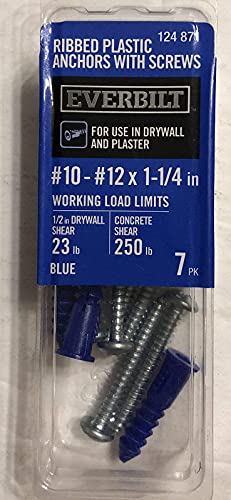 Everbilt #10-12 x 1-1/4" Blue Plastic Ribbed Plastic Anchor with Screws (7 Pack)