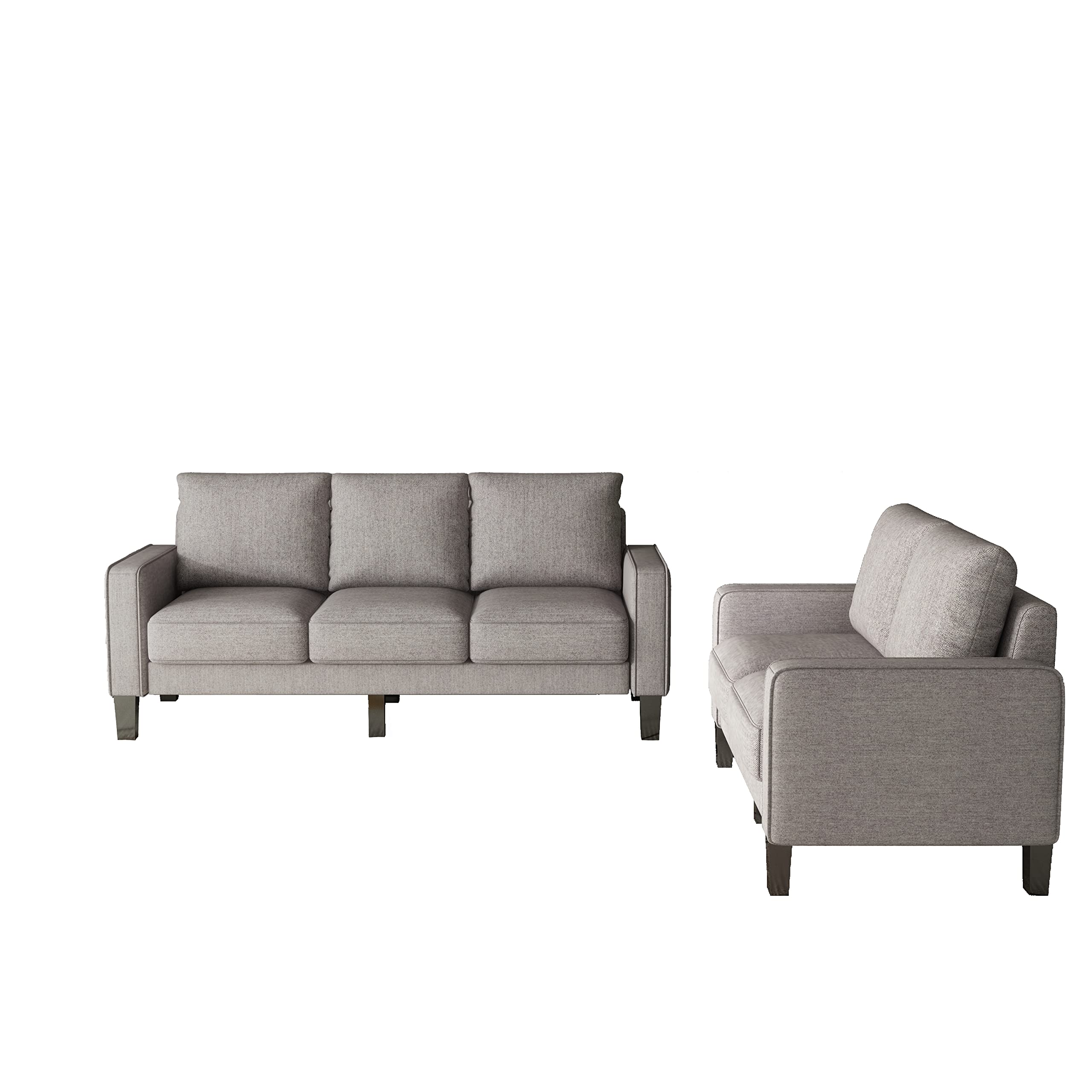 Myshle 3-Seater 2+3 Seat Sectional Storage Box, Sleeper Loveseat Couch Sets with Square Arms, Chesterfield Chaise, Wood Legs, Polyester, Modern Living Room Furniture Sofa in Light Grey