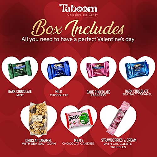 Mother's Day Candy Chocolate Gift Box – Deluxe Edition Valentines Chocolate with Harry David Popcorn, Ghirardelli Lindt Strawberry Cream Truffles, M and M White Chocolate Strawberry Shake Heart Box