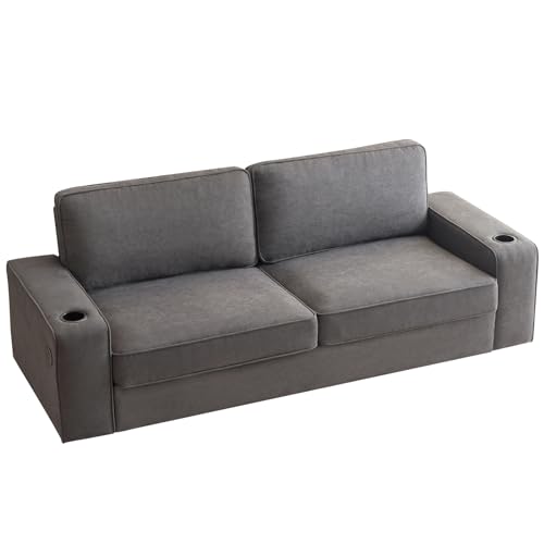 HOWE Sofa, 89 inch Modern Sofa Couch with USB Charging Ports & Cup Holders, Comfy Sofa- Deep Seat Couch for Living Room (Charcoal Grey Chenille)