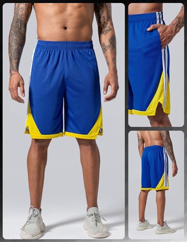 Liberty Imports 5 Pack Men's Quick Dry Athletic Basketball Shorts 9" Inseam with Pockets, Activewear for Workout Gym Running (Set 3, Medium)
