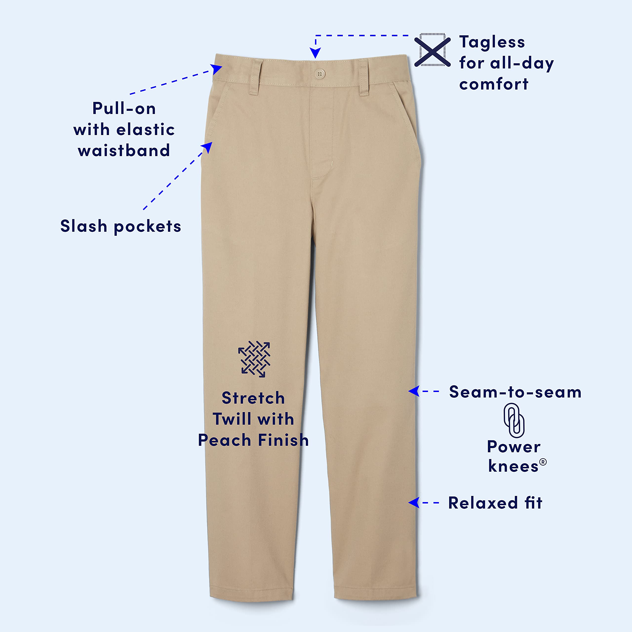 French Toast Boys' Toddler Pull-on Relaxed Fit School Uniform Pant (Standard & Husky), Heather Gray, 2T