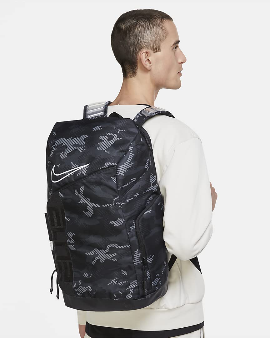 Nike Elite Pro Printed Basketball Backpack (32L) (Black/Black/White, One Size)