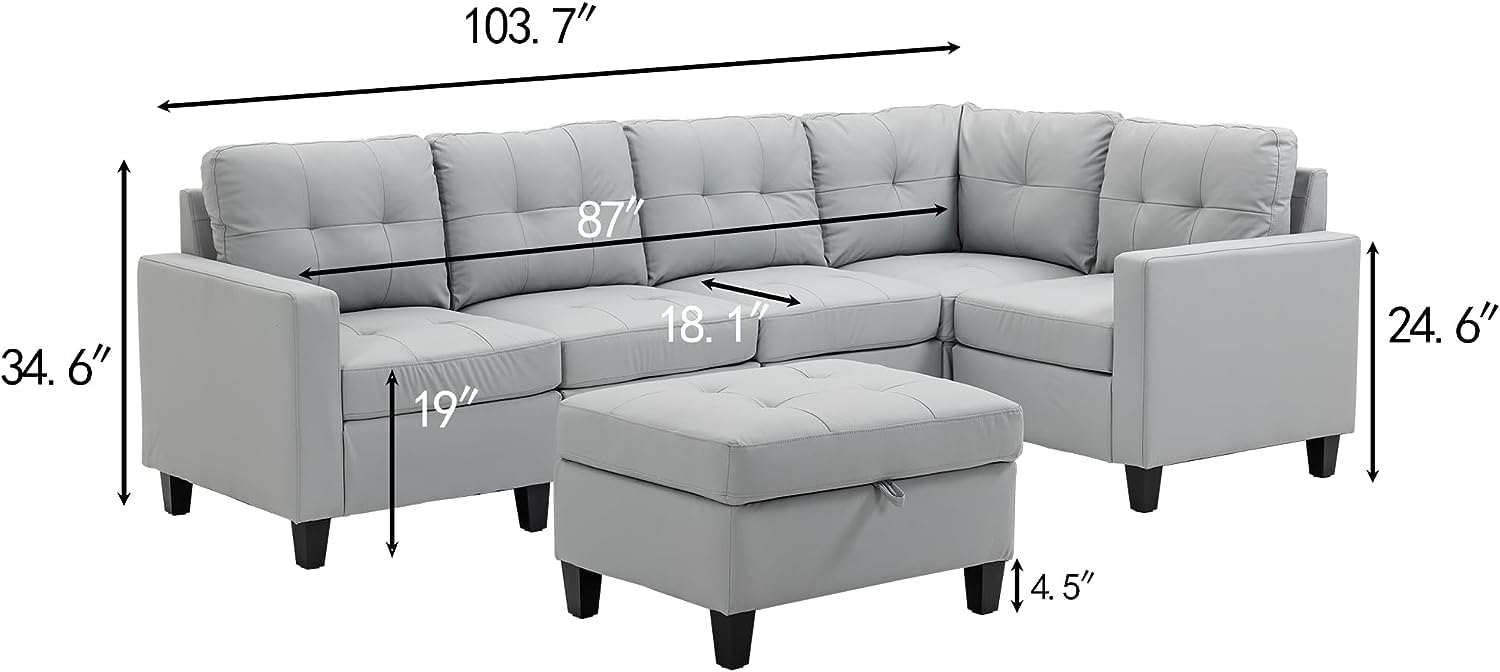 UBGO Sectional, Living Room Furniture Set,L-Shaped Modular Sofas with Left & Right Arm, Corner Chair, Ottomans Table,Extra Wide Chaise Lounge Couch for Home, Apartment (Gray)