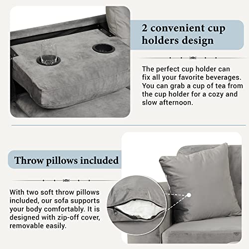 Eafurn L Shaped Sectional Reversible Chaise and Drop Down Table & Cupholders, Upholstery Corner Storage Ottoman, Tufted Convertible Sofa & Couch for Living Room Furniture Set, Gray 104.5"