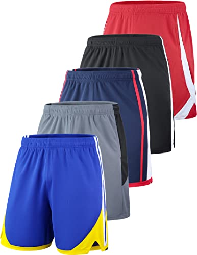 Liberty Imports 5 Pack Men's Quick Dry Athletic Basketball Shorts 9" Inseam with Pockets, Activewear for Workout Gym Running (Set 3, Medium)
