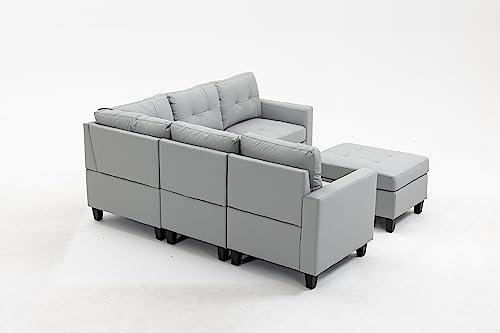 UBGO Sectional, Living Room Furniture Set,L-Shaped Modular Sofas with Left & Right Arm, Corner Chair, Ottomans Table,Extra Wide Chaise Lounge Couch for Home, Apartment (Gray)
