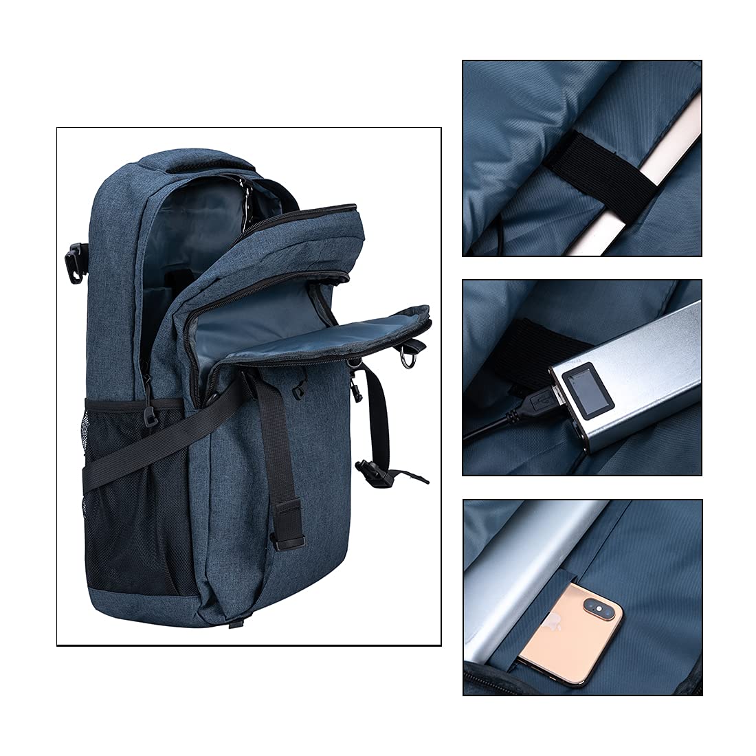 Widfre Basketball Backpack with USB Charging Port, Durable Men's Laptop Backpack for Outdoor with Ball Compartment (Navy)
