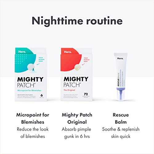 Mighty Patch Original from Hero Cosmetics - Hydrocolloid Acne Pimple Patch for Covering Zits and Blemishes, Spot Stickers for Face and Skin, Vegan-friendly and Not Tested on Animals (72 Count)