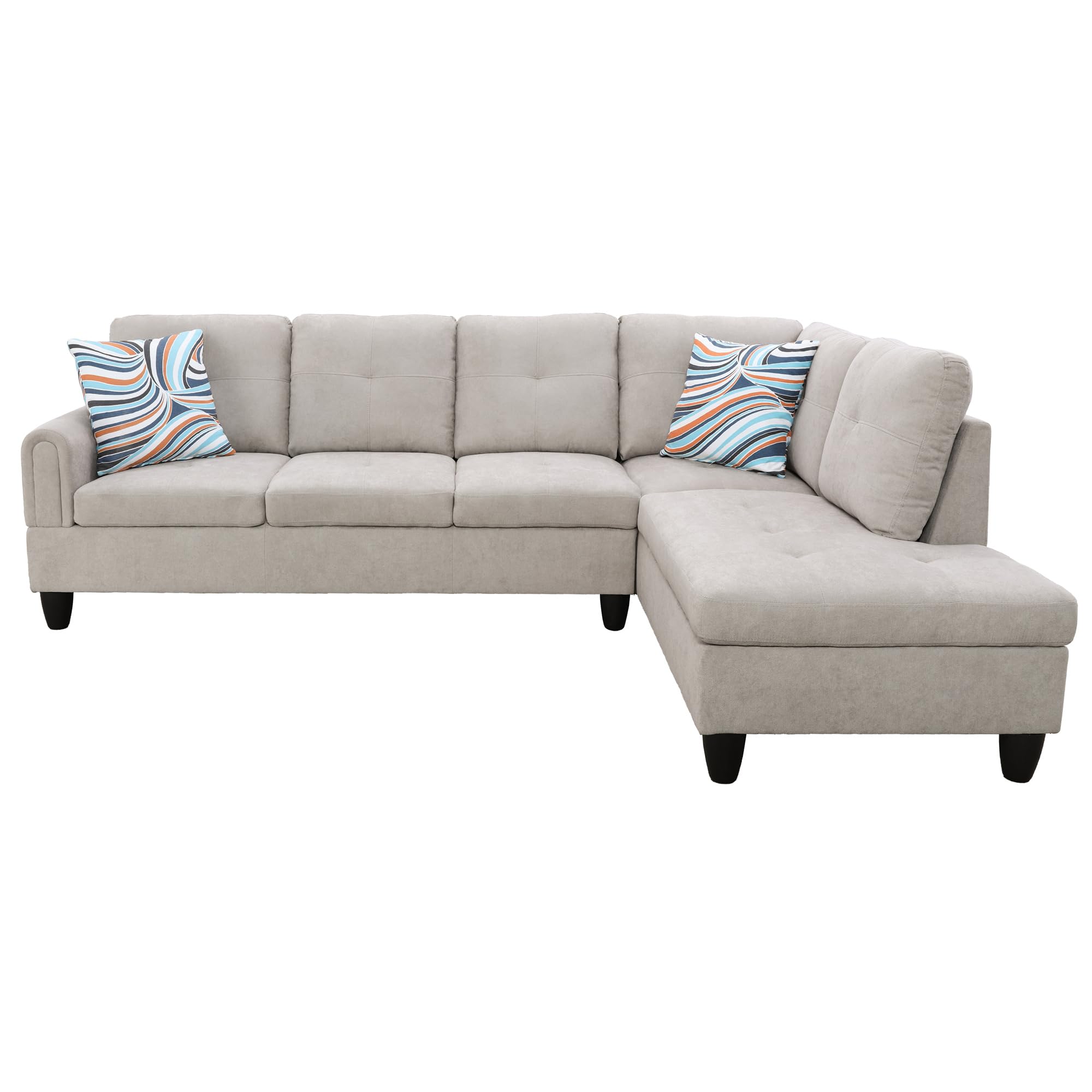 NOTOP Seater 3-Piece Corduroy L-Shaped Sectional Sofas, Button Tufted Upholstered Couch Set with Right Chaise Longue and Storage Ottoman, for Living Room, Home, Office, Grey White, 97