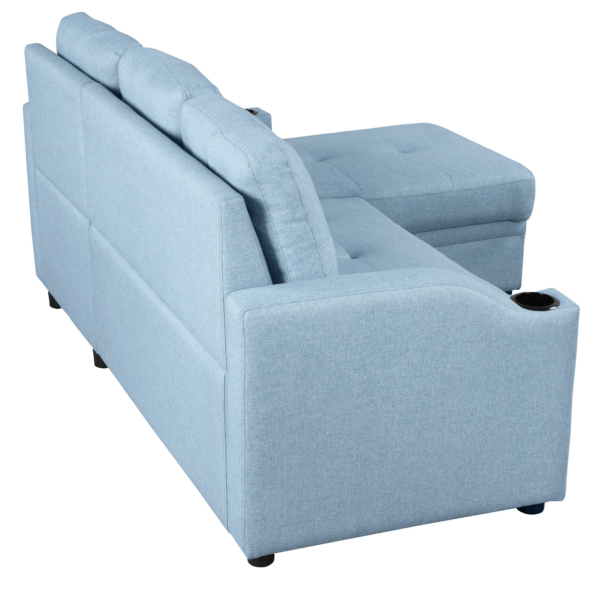 Reversible Pull-Out Sleeper Sectional Sofa Bed,Convertiable Padded Upholstery L-Shaped Corner Sofá Modular Futon Lounge Recliner Couch with Storage Chaise for Living Room Compact Space Furniture Set